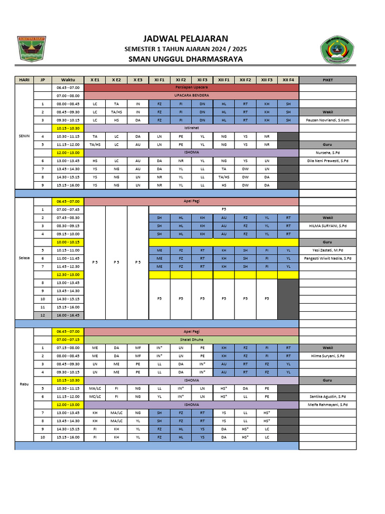 Jadwal Pelajaran Sem 1 TA 2024 2025 Baru-1 | PDF