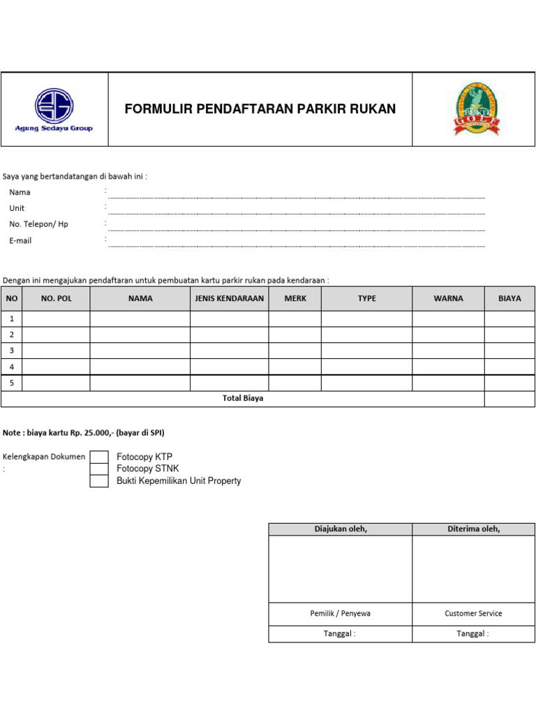 Form Pengajuan Member Parkir BGM | PDF