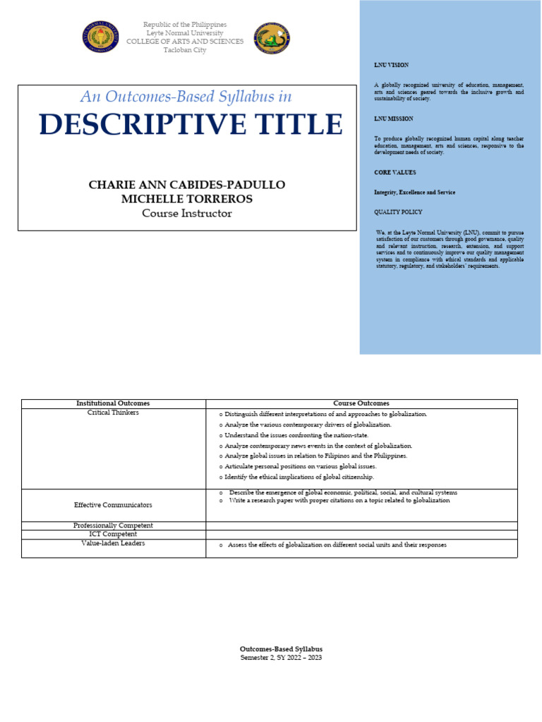 Syllabus Contemporary World | PDF | Globalization | Governance