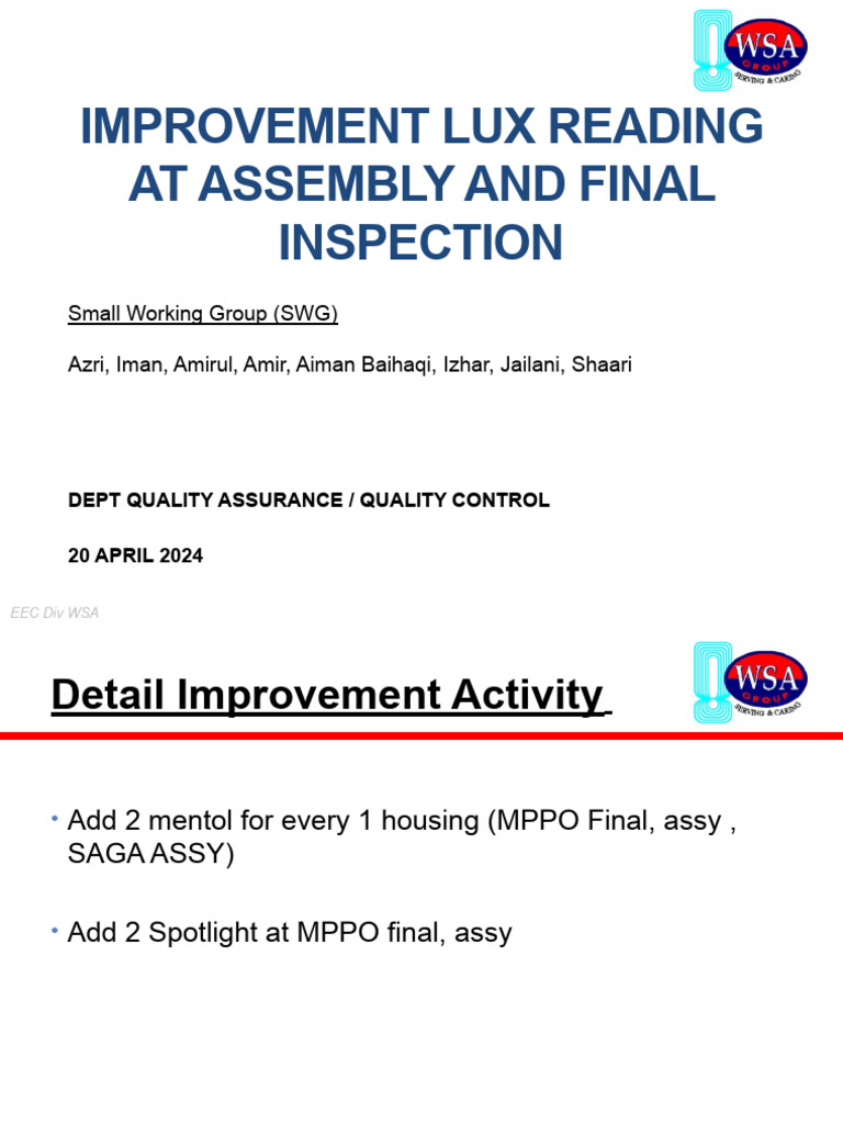 Improvement Lux Reading at Assembly and Final Inspection | PDF | Computers