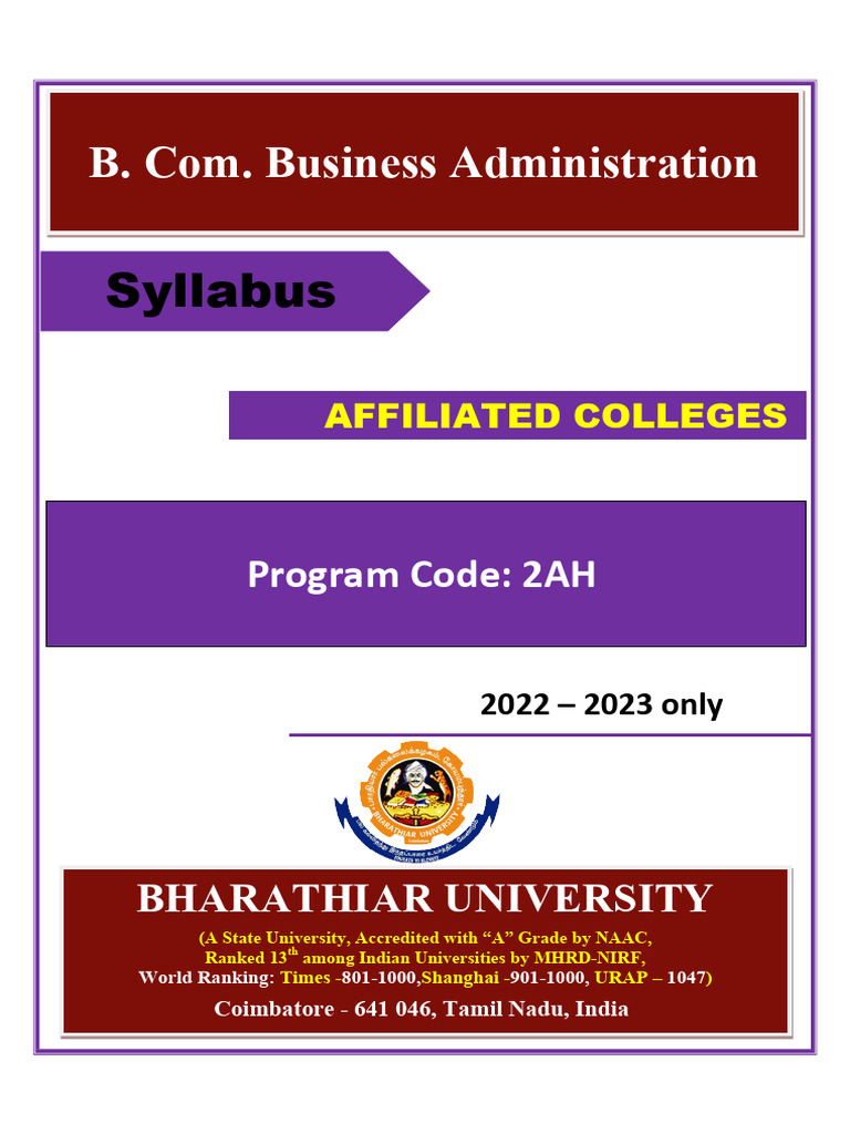 B.Com Business Administration Syllabus 2022 | PDF | Marketing | Statistics