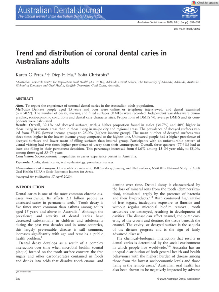 Australian Dental Journal - 2020 - Peres - Trend and distribution of ...
