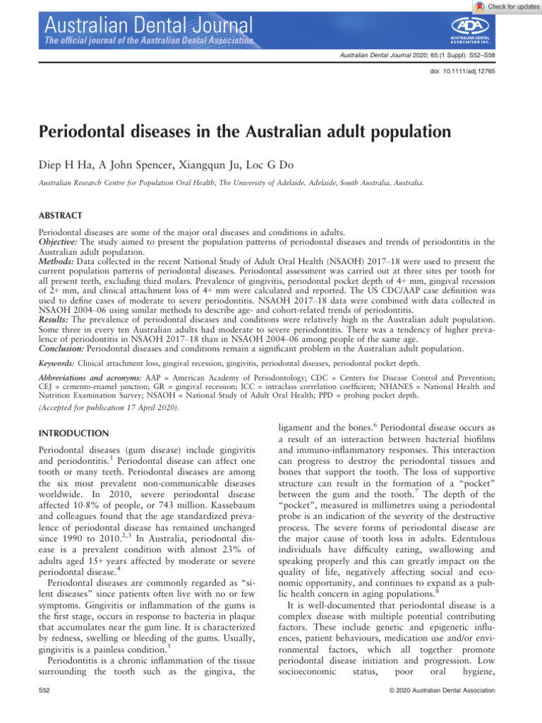 Australian Dental Journal - 2020 - Ha - Periodontal diseases in the ...