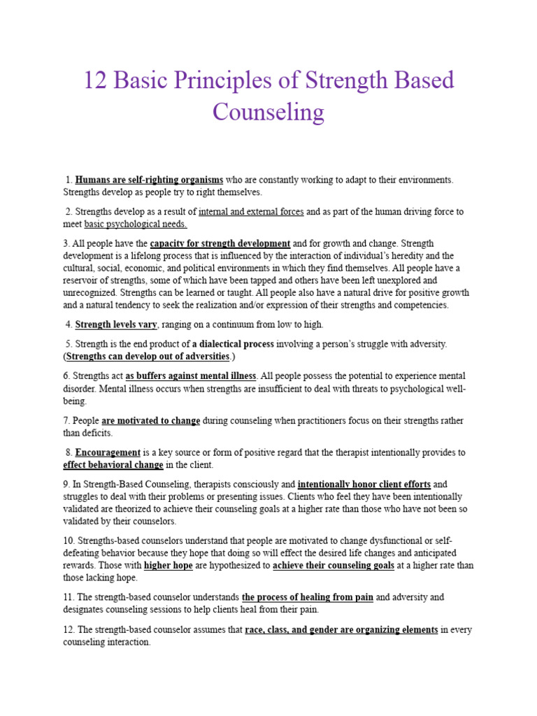 12 Basic Principles of Strength Based Counseling | PDF | Psychotherapy ...
