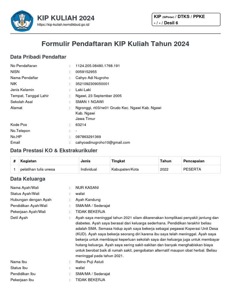 Formulir Peserta Kip Kuliah 2024 Pdf