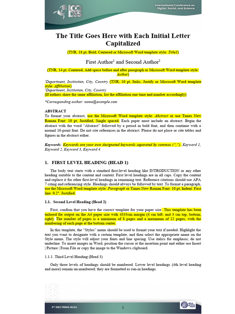 Template Paper Proceeding ICODDS | PDF | Microsoft Word | Paragraph