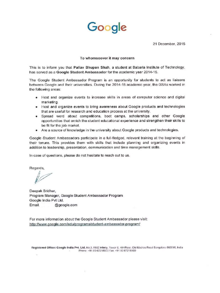 Experience Letter Google Inc 1 2048 | PDF