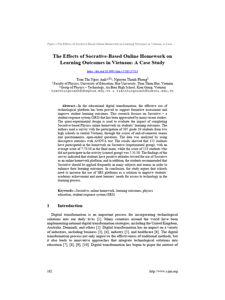 Socrative Online Homework Impact in Vietnam | PDF | Analysis Of ...