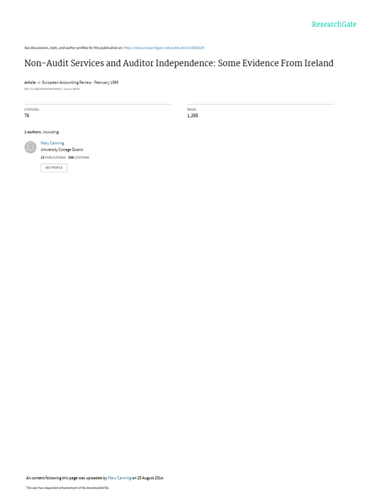 Non-Audit Services and Auditor Independence Some E | PDF | Audit ...