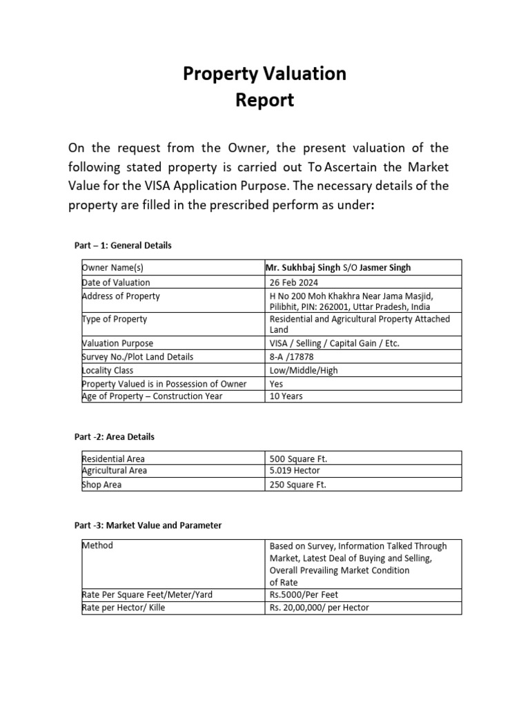 Valuation Report | PDF | Real Estate Appraisal | Private Law