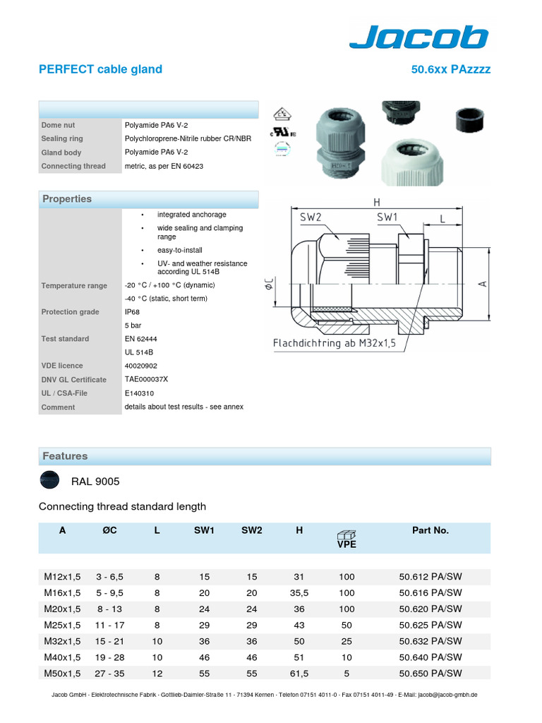 Perfect Cable Gland Specifications | PDF