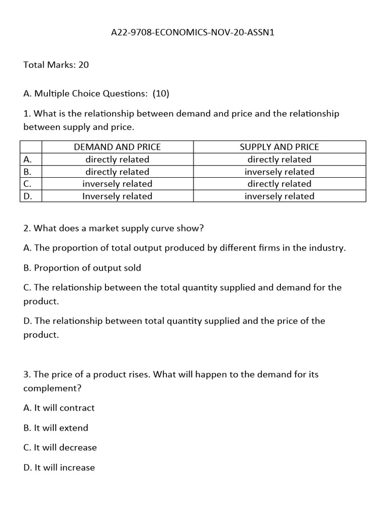 A22 9708 Economics Nov 20 Assn1 | PDF | Demand | Supply (Economics)