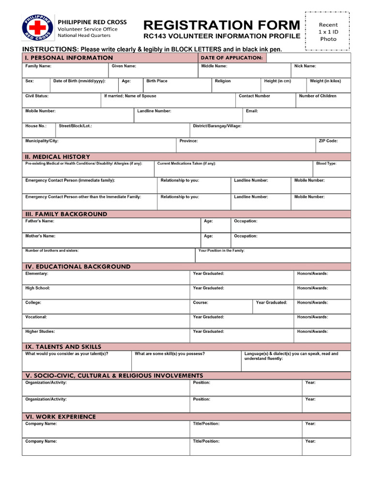 RC143 Volunteer Information Profile Form - Updated - 2022 | PDF ...