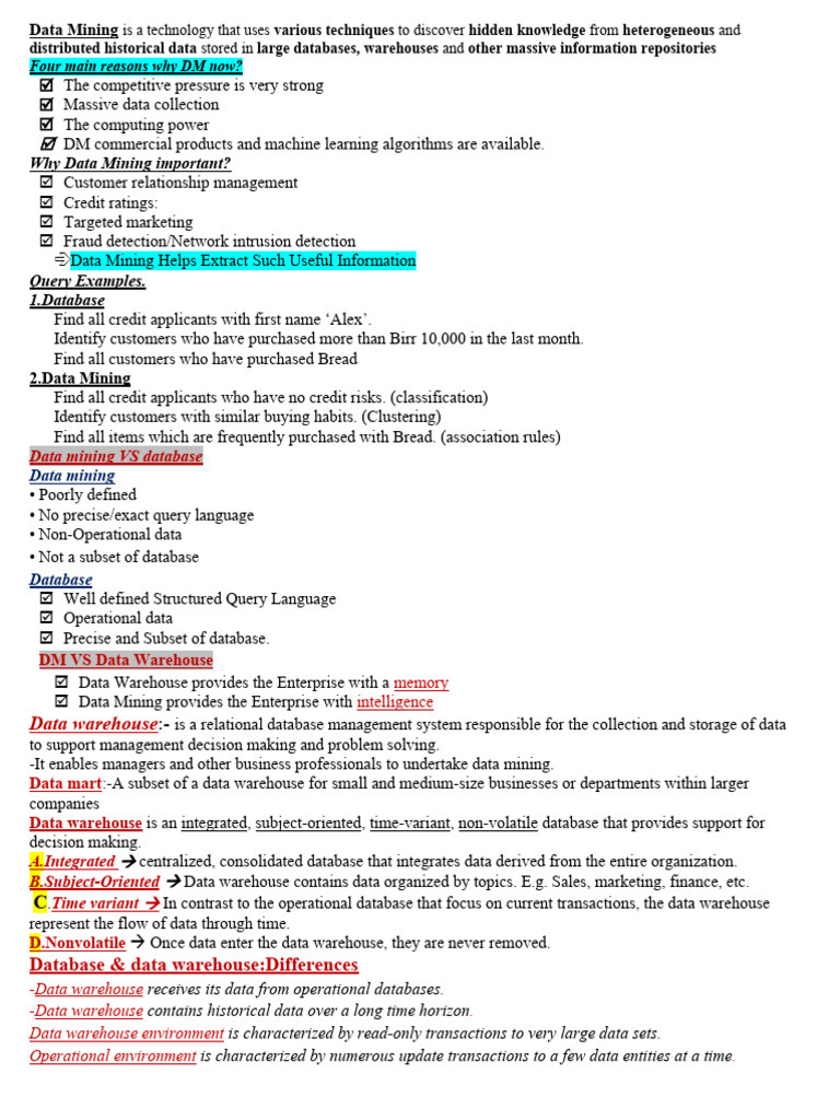 Data Mining note | PDF | Data Warehouse | Data Mining