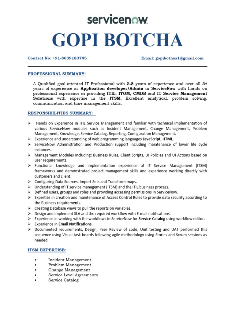 Gopi Botcha: Solutions With Expertise in The ITSM | PDF | It Service ...