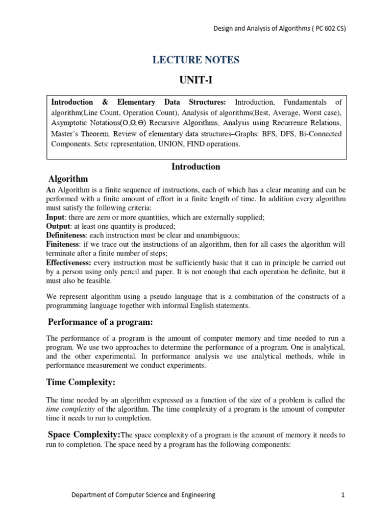 DAA - Introduction & Elementary Data Structures | PDF | Time Complexity | Computer Science