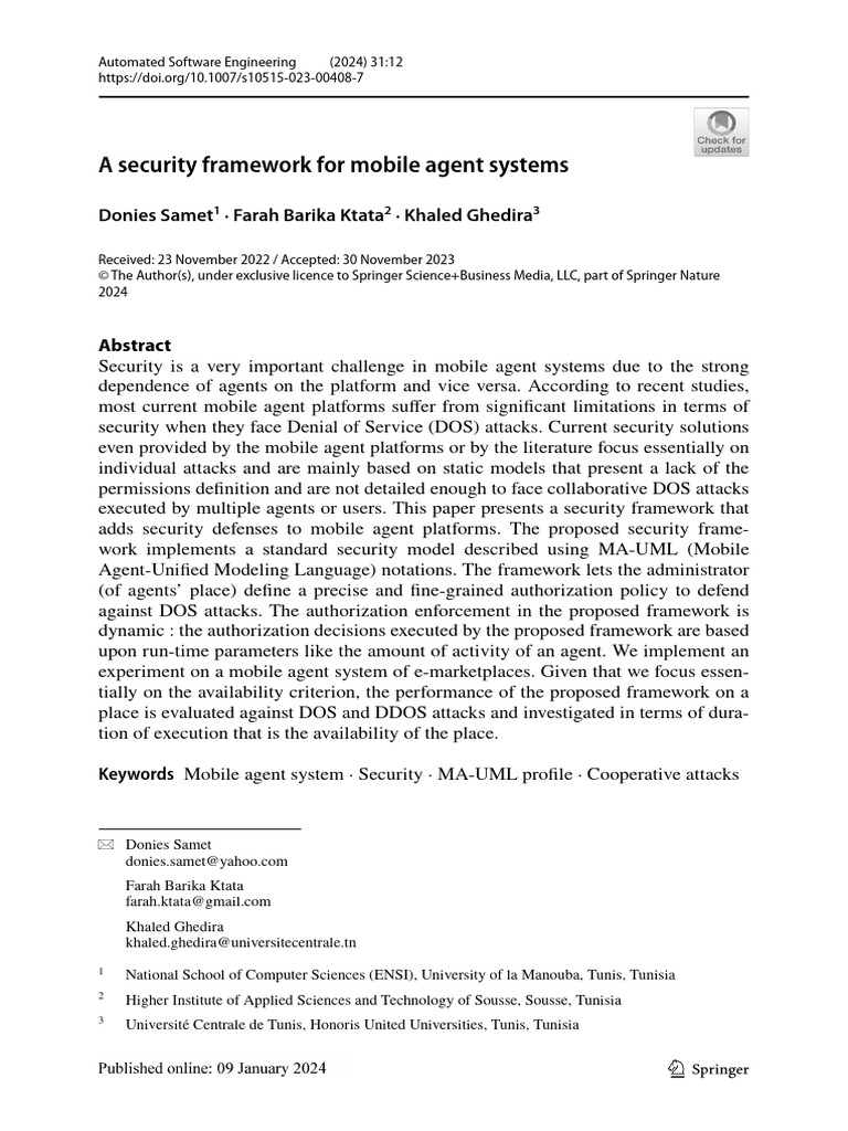 #06a - A Security Framework For Mobile Agent Systems | PDF | Public Key Cryptography | Denial Of ...