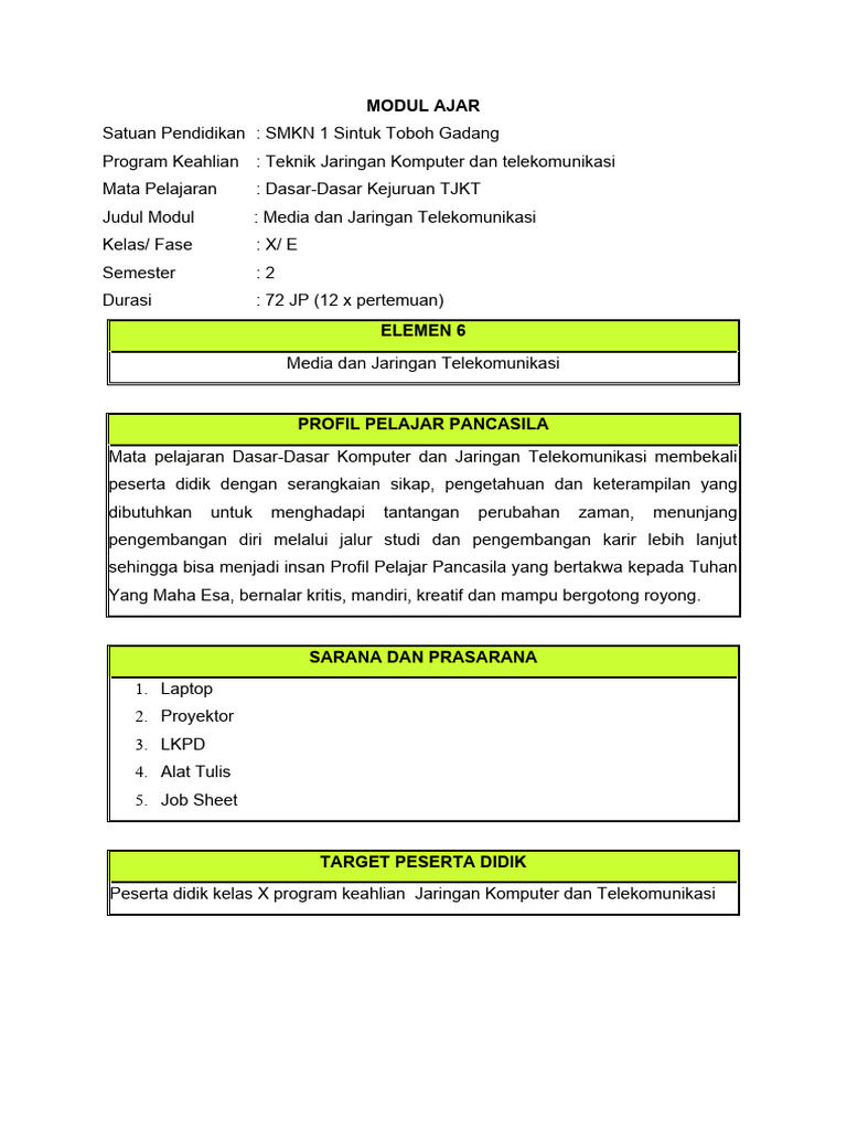 Modul Ajar DDK X TKJ | PDF | Sains & Matematika | Komputer