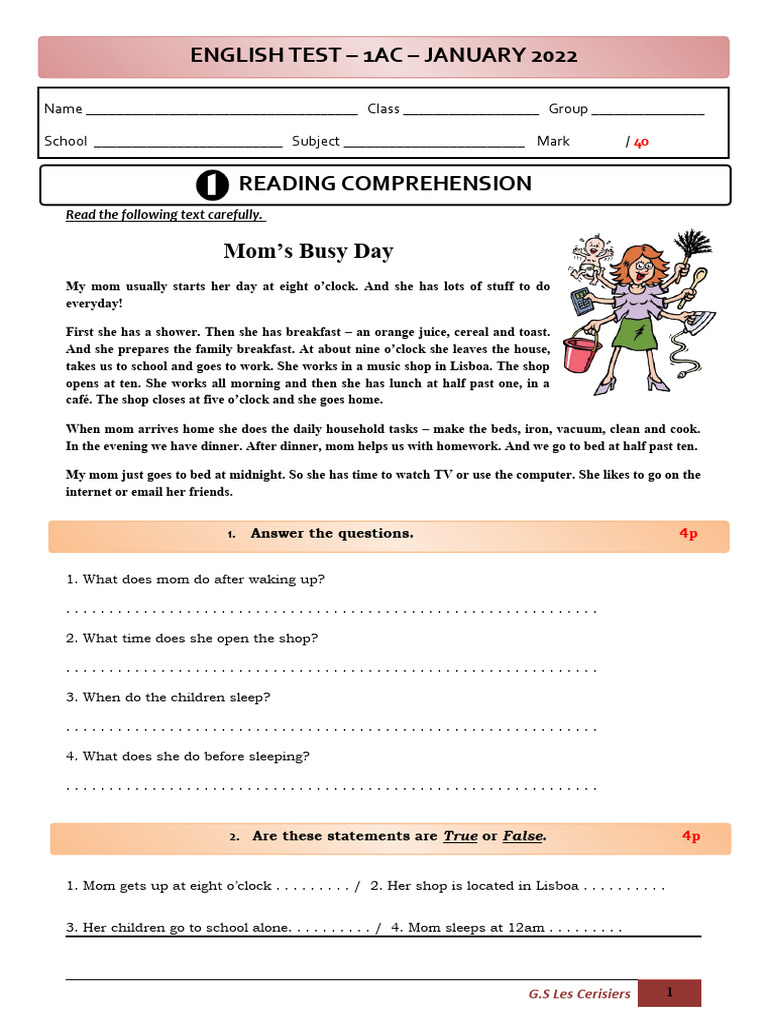 Reading Language and Writing Test 2 Grammar Drills Reading ...