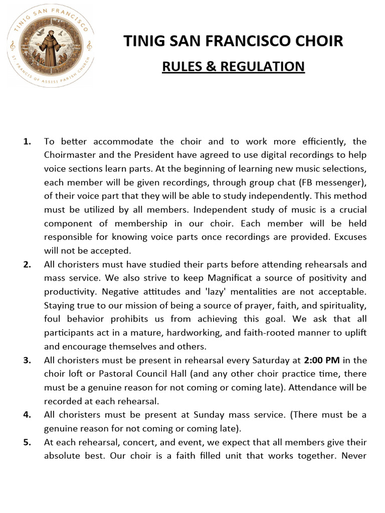 Choir in The Church Rules and Regulation | PDF | Choir | Mass (Liturgy)