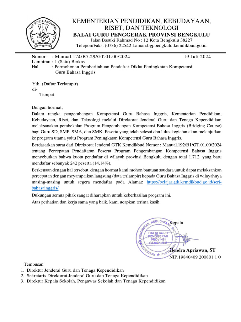 Surat Percepatan Pendaftaran | PDF