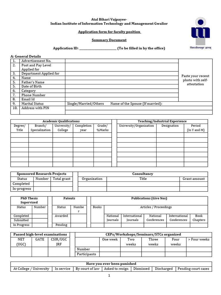 ABV-IIITM Gwalior Application Form June-2024 | PDF | Thesis | Doctor Of Philosophy