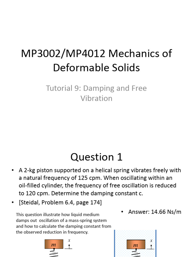 MA3002 Solution Vibration Tutorial 9 | PDF | Damping | Force