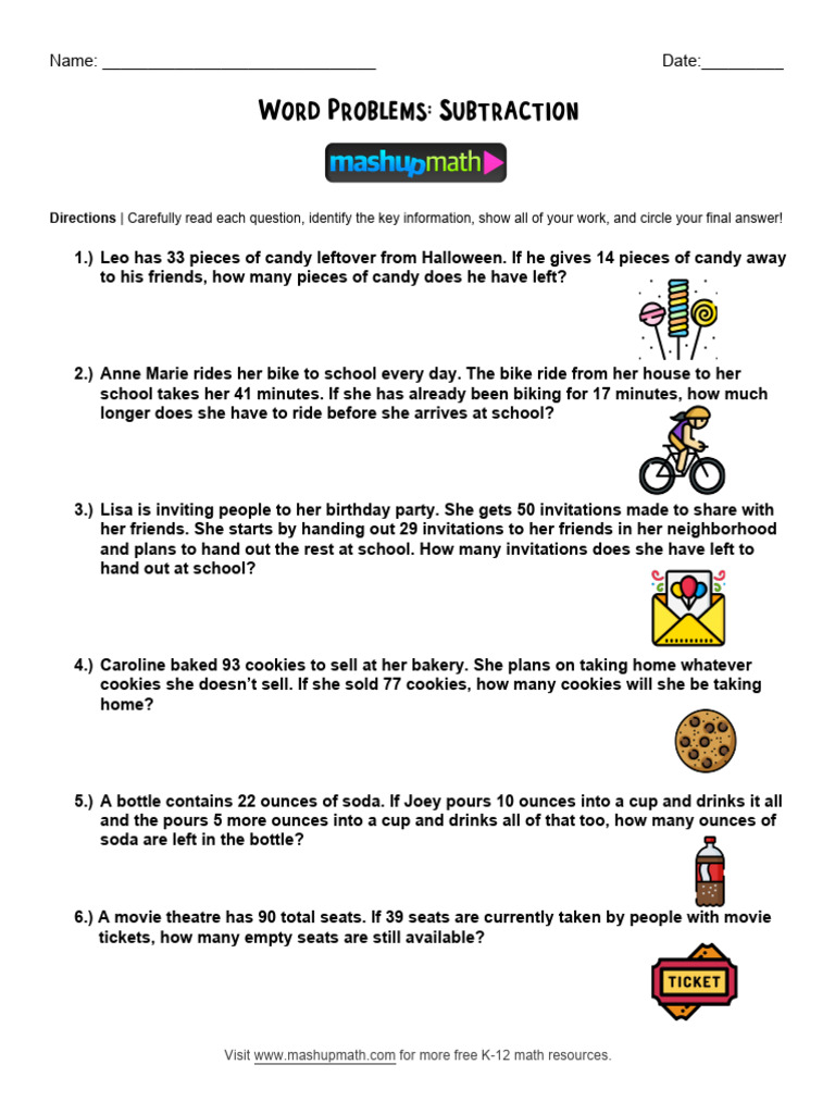 Subtraction Word Problems for Kids | PDF