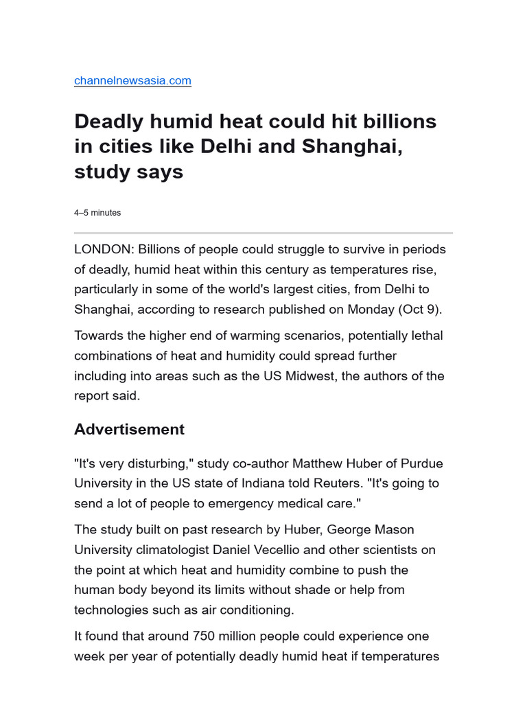 Deadly Humid Heat Could Hit Billions in Cities Like Delhi and Shanghai ...
