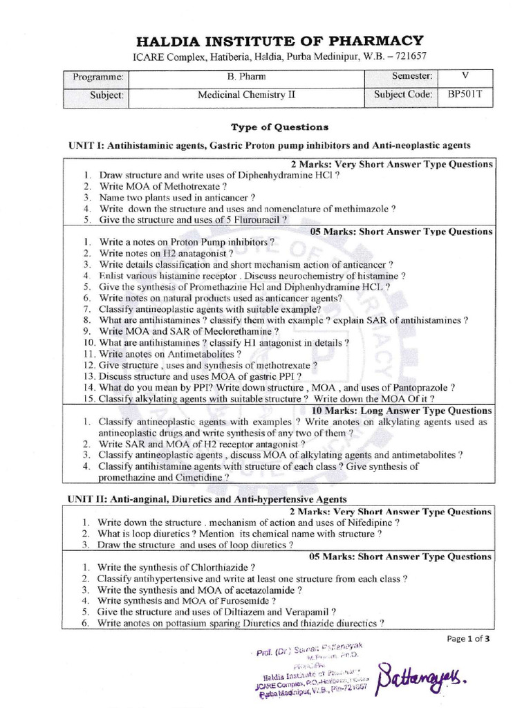 5th Sem - B. Pharm Type of Questions - Compressed | PDF