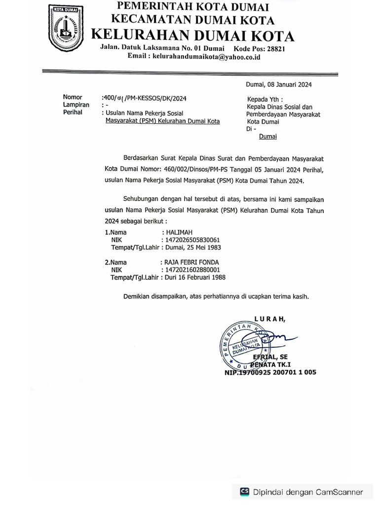 Contoh Usulan Nama PSM Kel Dumai Kota | PDF