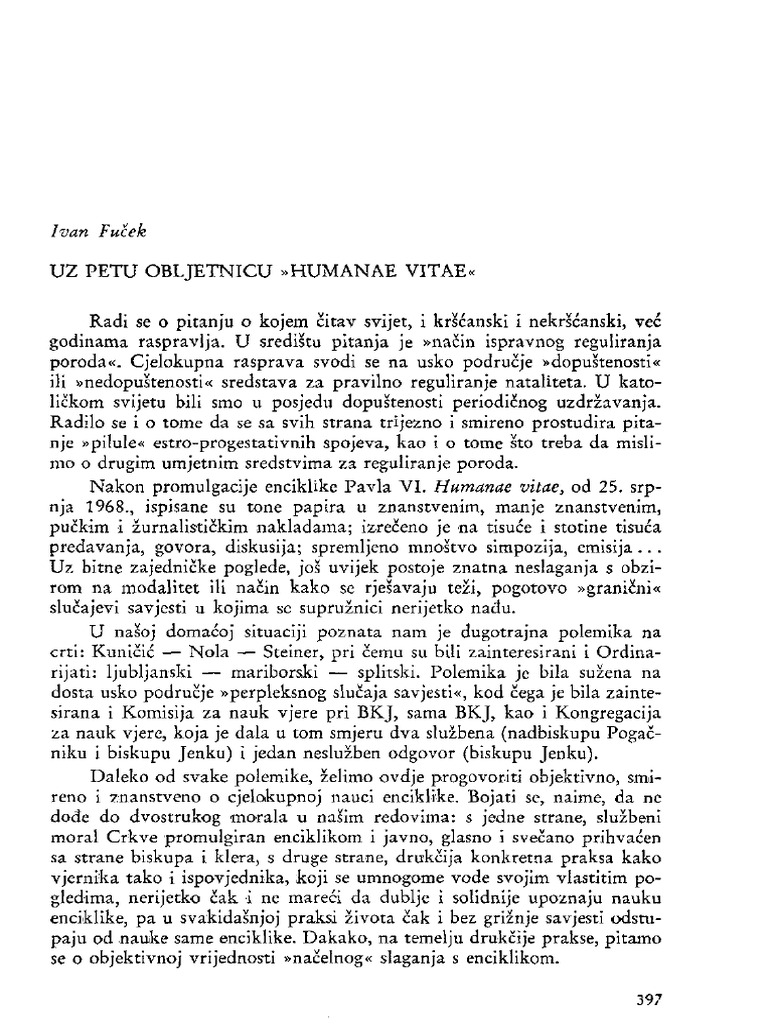 5.1 - Ivan Fucek, Uz Petu Obljetnicu Humanae Vitae | PDF