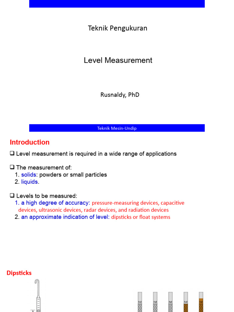 Level Measurement | PDF | Metrology | Applied And Interdisciplinary Physics