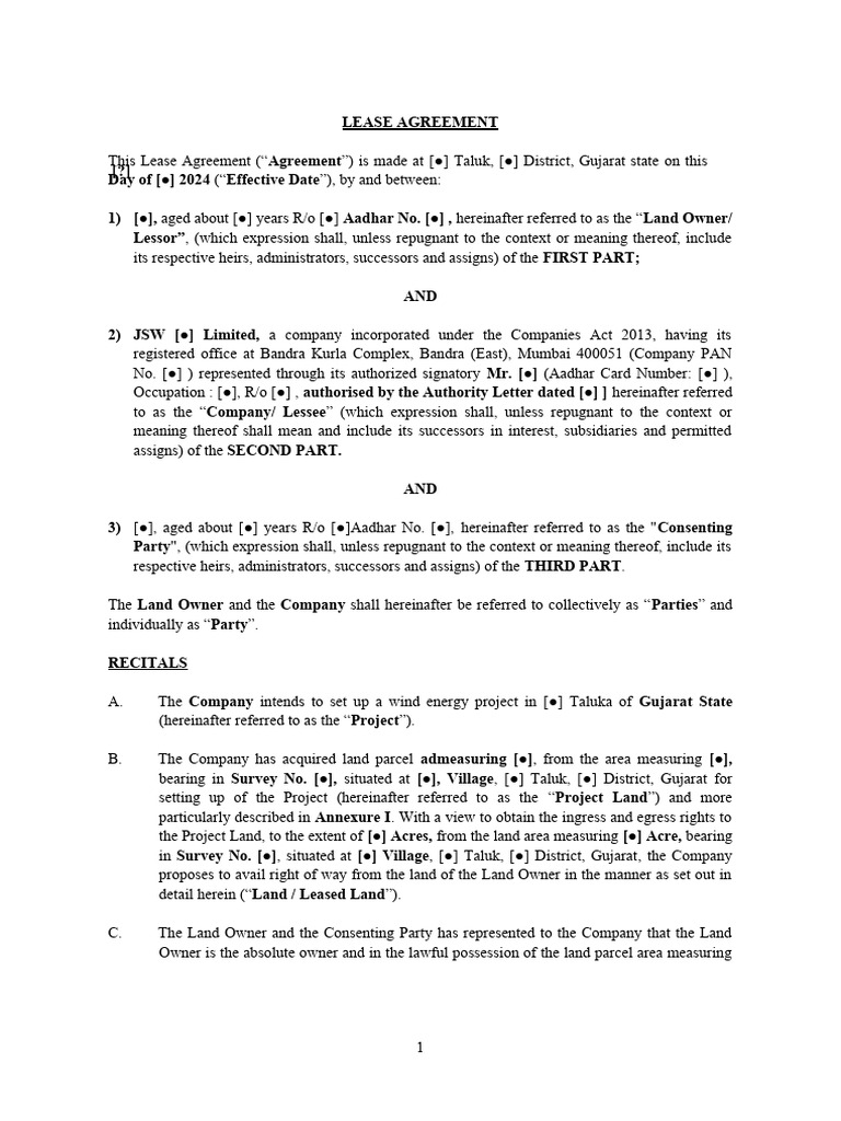 Draft Lease For Right of Way (150524) | PDF | Easement | Lease