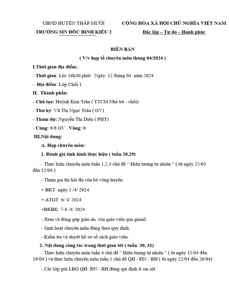 Chồi Bien Ban Hop To T04 L1 | PDF