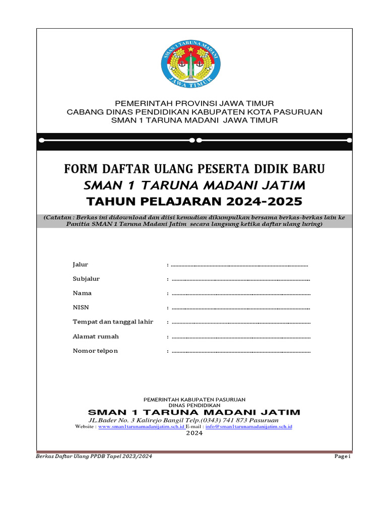 Berkas Daftar Ulang PPDB 2024 | PDF