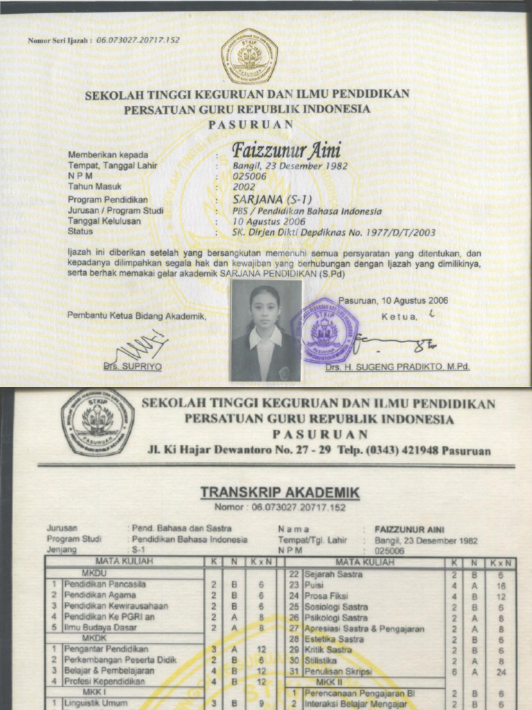 Ijazah Dan Transkrip Nilai | PDF