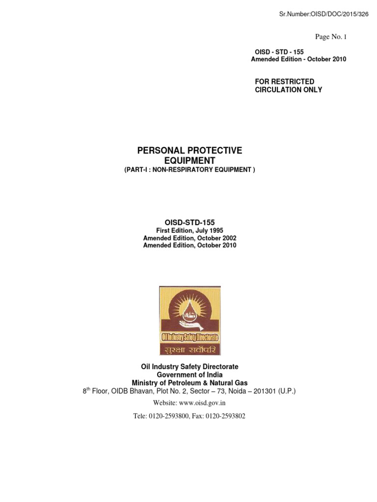 OISD STD 2015 OISD STD 155 1 PPE Non Respiratory Equipment | PDF ...