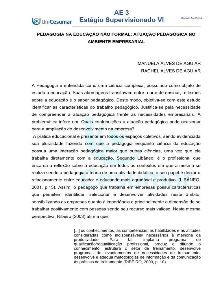 Estágio 6 Unicesumar Mapa | PDF | Pedagogia