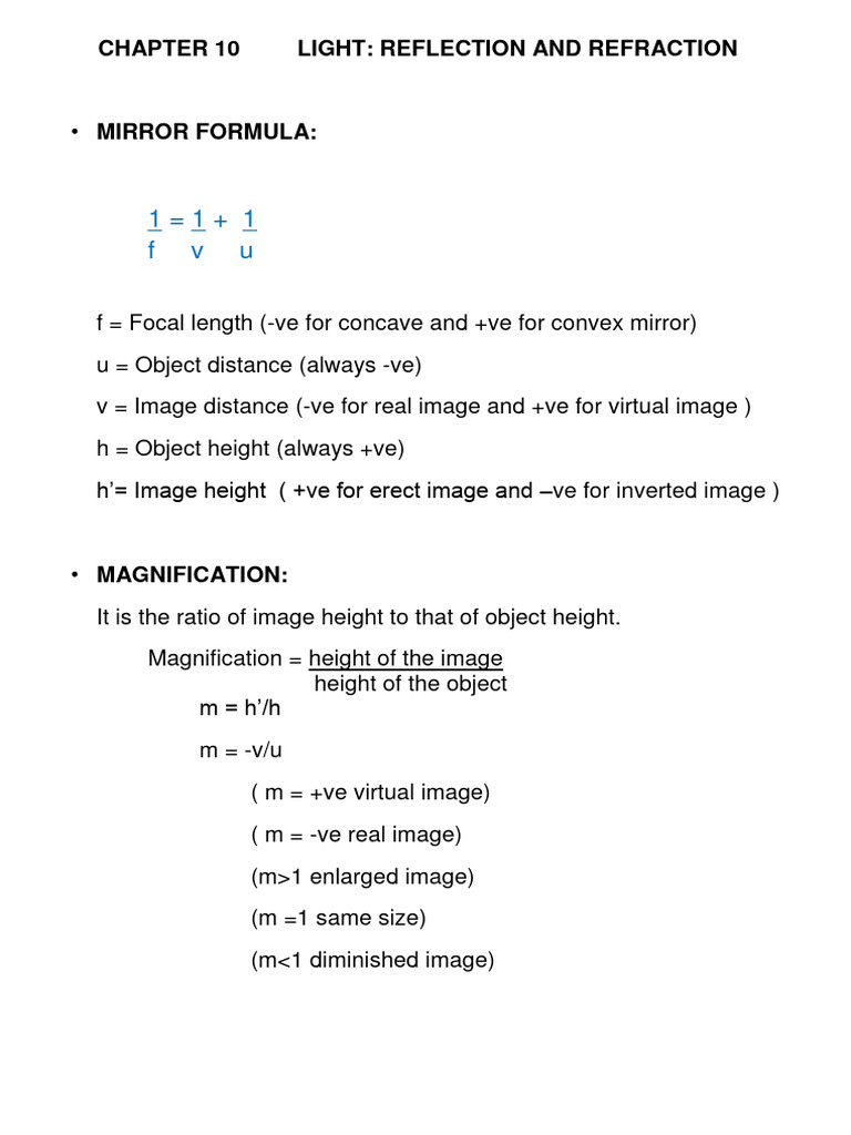 Mirror Formula & Magnification Basics | PDF | Teaching Methods & Materials