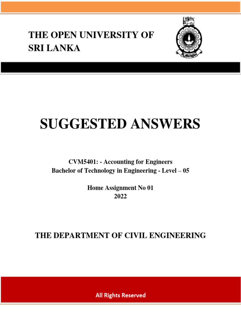 CVM5401 Assignment No 01 Suggested Answer 2022 | Download Free PDF | Balance Sheet | Equity ...