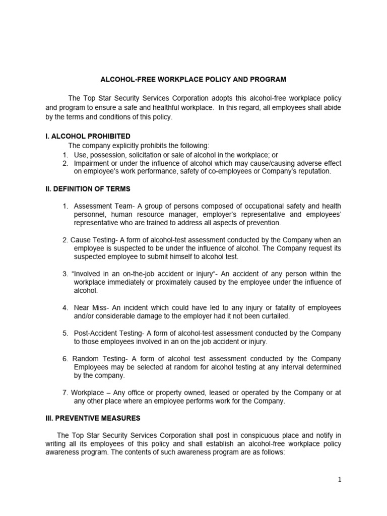 Alcohol-Free Workplace Policy & Program | PDF | Employment | Drug ...