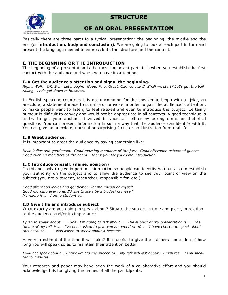Oral Presentation Structure Guide | PDF | Body Language | Facial Expression