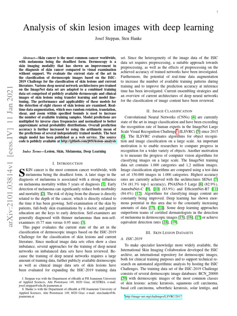 Analysis of Skin Lesion Images With Deep Learning: Josef Steppan, Sten ...