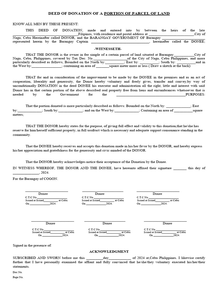 Deed of Donation 2024 | PDF | Deed | Law And Economics