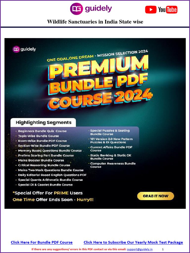 Wildlife Sanctuaries in India State Wise | PDF