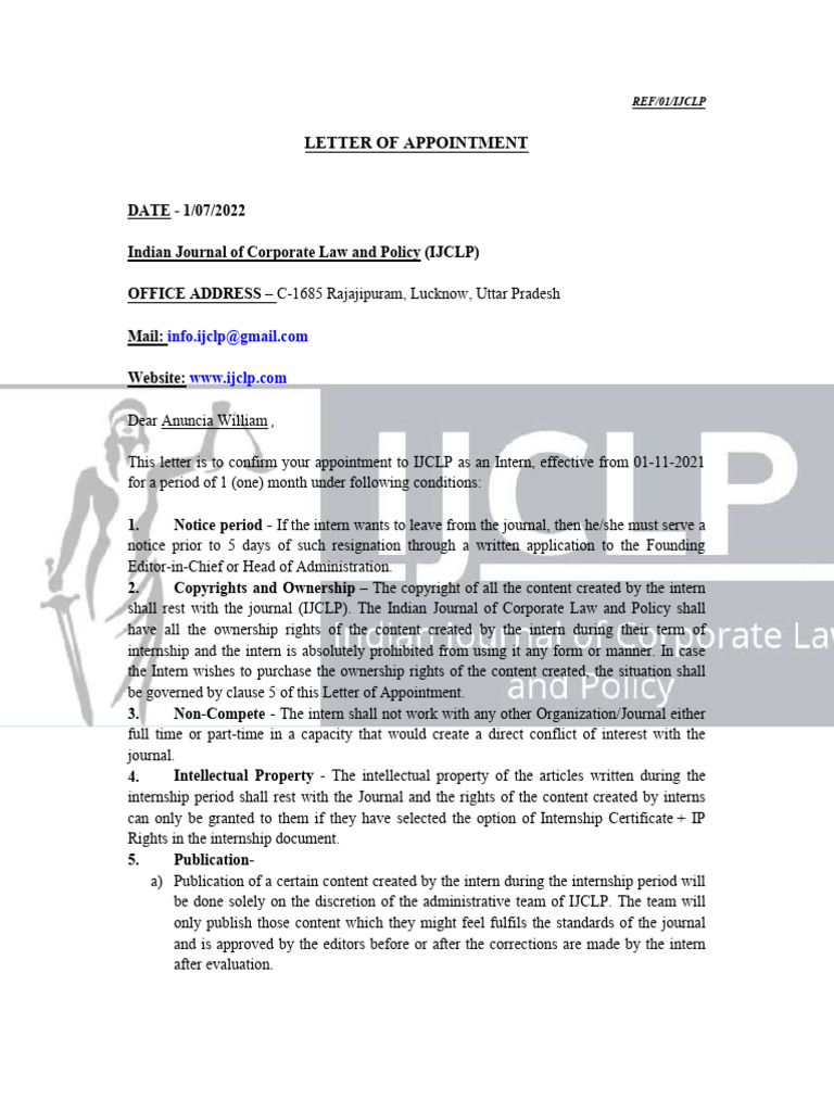 Letter of Appointment | PDF | Intellectual Property | Ownership