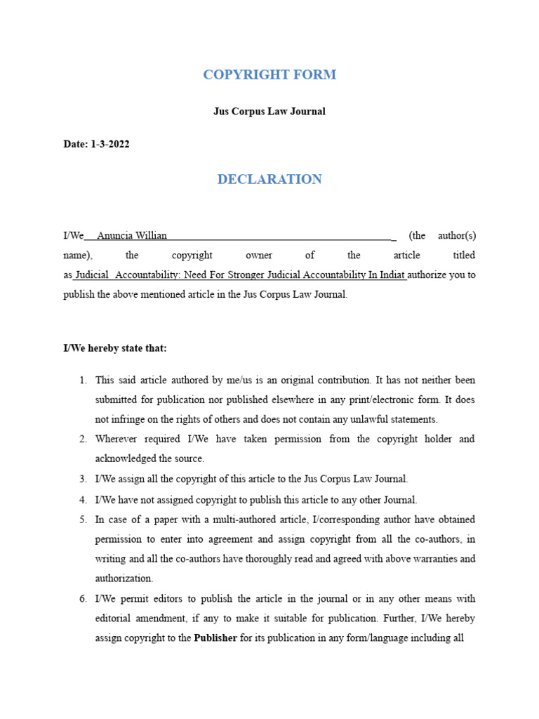 Copyright Declaration Form - 2 | PDF | Copyright | Business Law