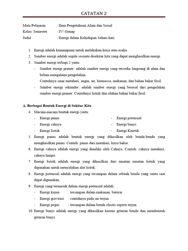 Ipas Catatan 2 Kelas 4 Genap | PDF