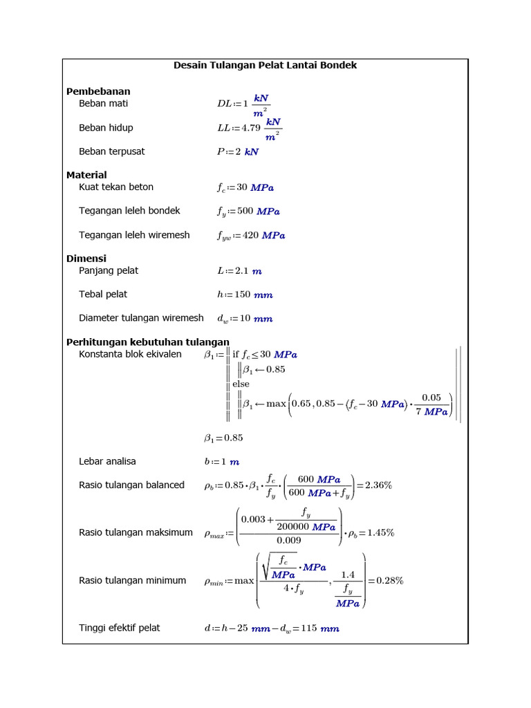 Desain Tulangan Pelat Lantai Bondek | PDF